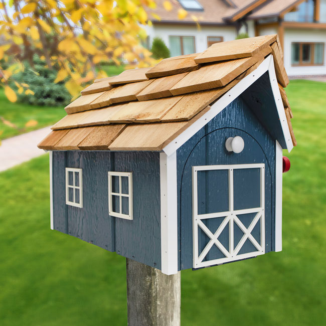 Barn Style Mailbox, Blue | BirdHousesAndBaths.com