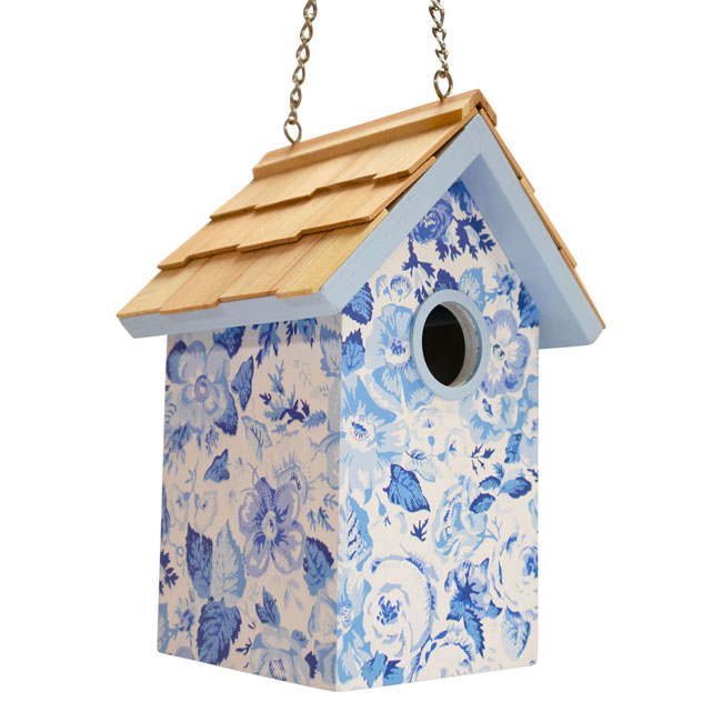 Laura Ashley Quartet Garden Bird House, Blue | BirdHousesAndBaths.com