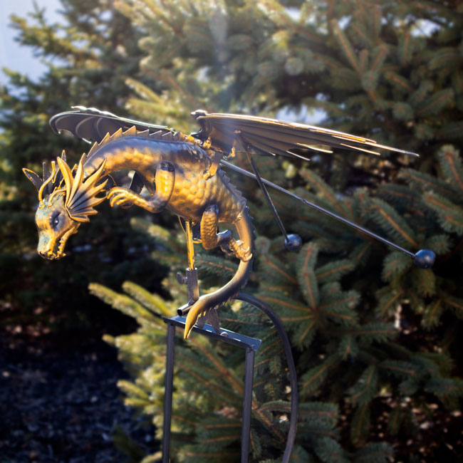 Staked Small Metal Dragon Rocker, 52"H | BirdHousesAndBaths.com
